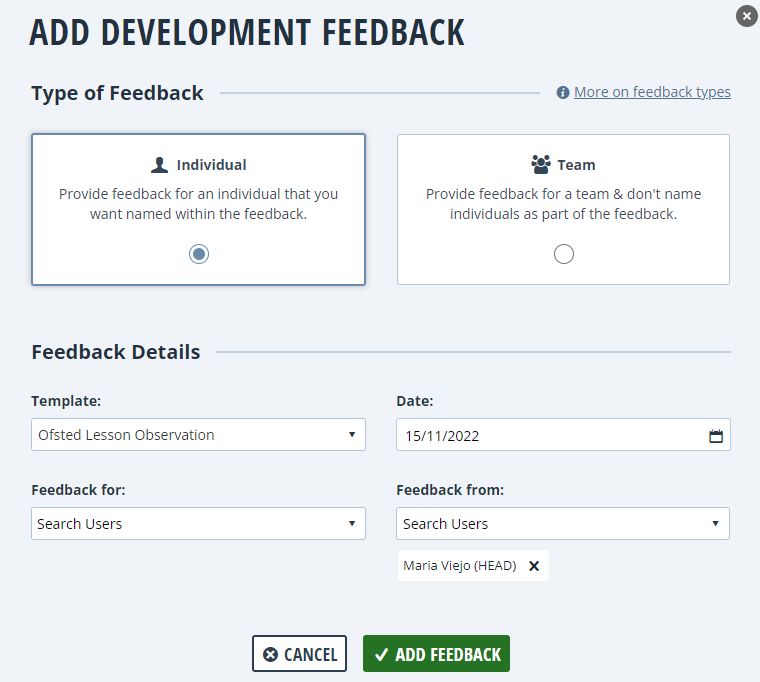 Creating and Editing Development Feedback Records – Perspective
