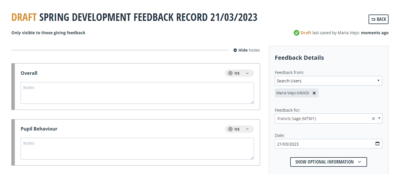 Creating and Editing Development Feedback Records – Perspective