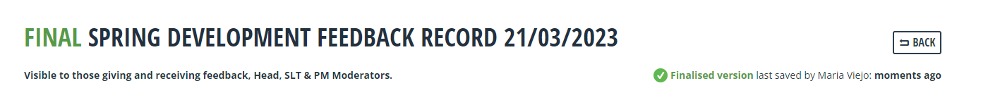 Creating and Editing Development Feedback Records – Perspective